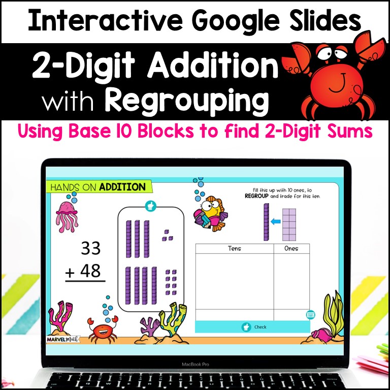 2 Digit Addition With Regrouping 1 Using Base Ten Blocks Marvel Math