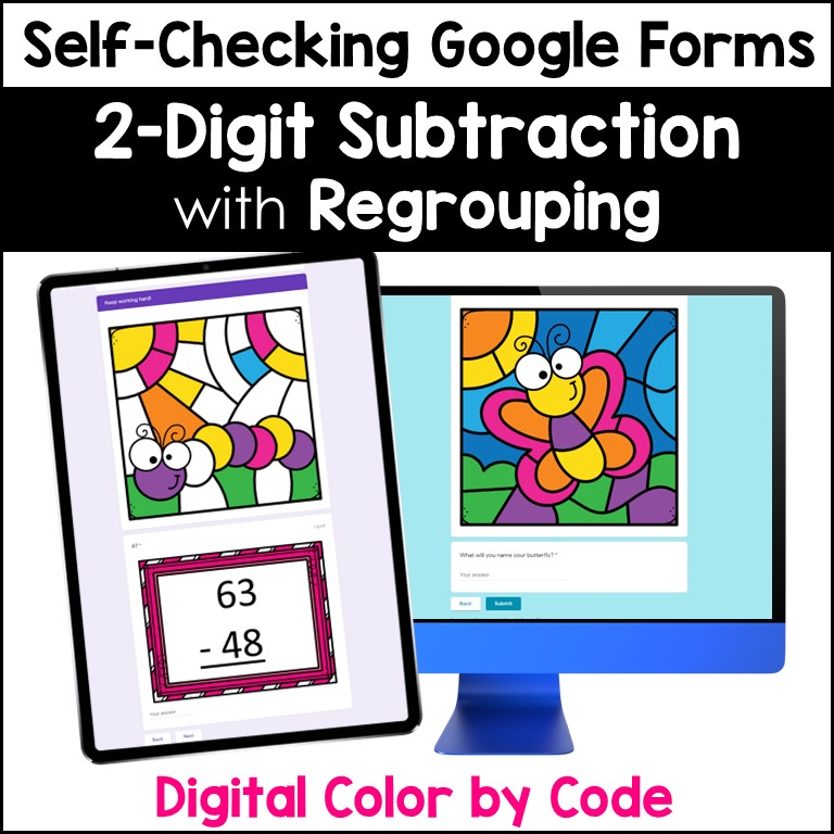 2 Digit Subtraction With Regrouping 7 Digital Color By Code Marvel