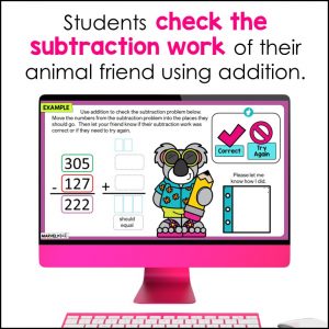 3 Digit Subtraction with Regrouping #5 - Check with Addition - Marvel Math