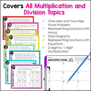 3rd Grade Multiplication Division Set 2 STAAR Review Task Cards - Print ...