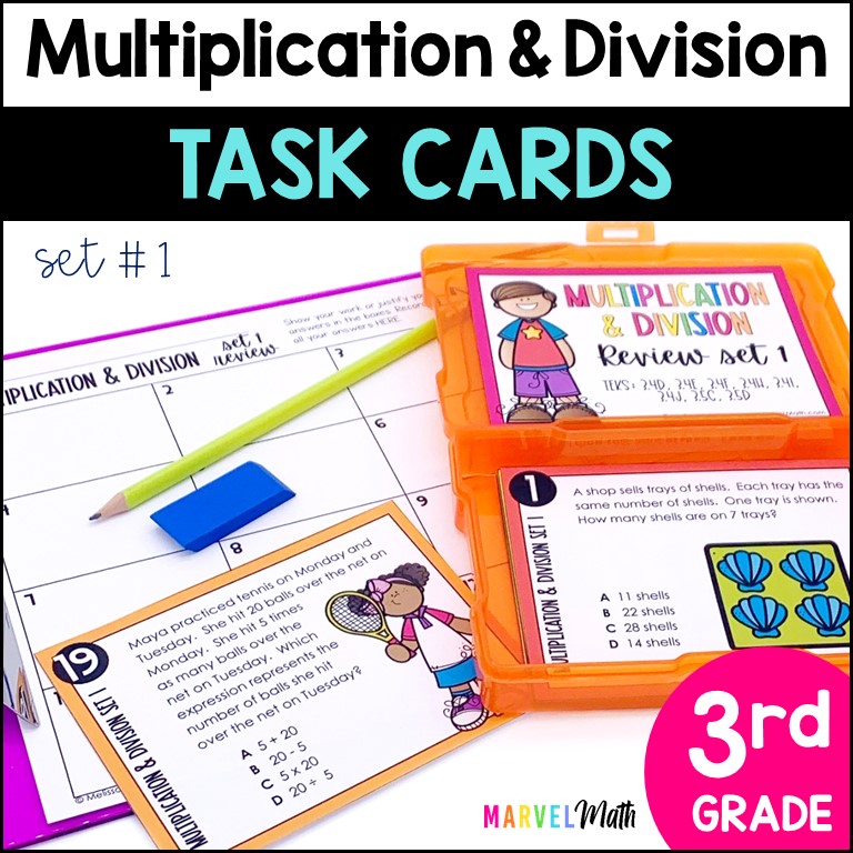 3rd Grade Multiplication Division Set 1 STAAR Review Task Cards