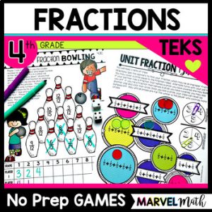 4th Grade Fraction No Prep Games - Marvel Math