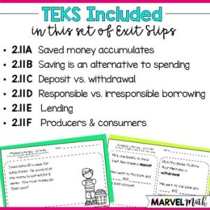2nd Grade Financial Literacy Exit Tickets - Marvel Math