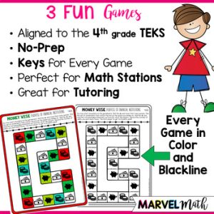 4th Grade Financial Literacy No Prep Games - Marvel Math