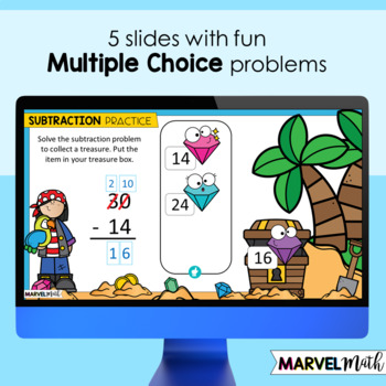 2 Digit Subtraction with Regrouping #5 - Pirate Practice - Marvel Math