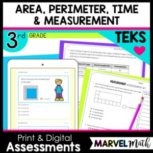 3rd Grade Area, Perimeter, Time & Measurement Tests - Digital and Print ...